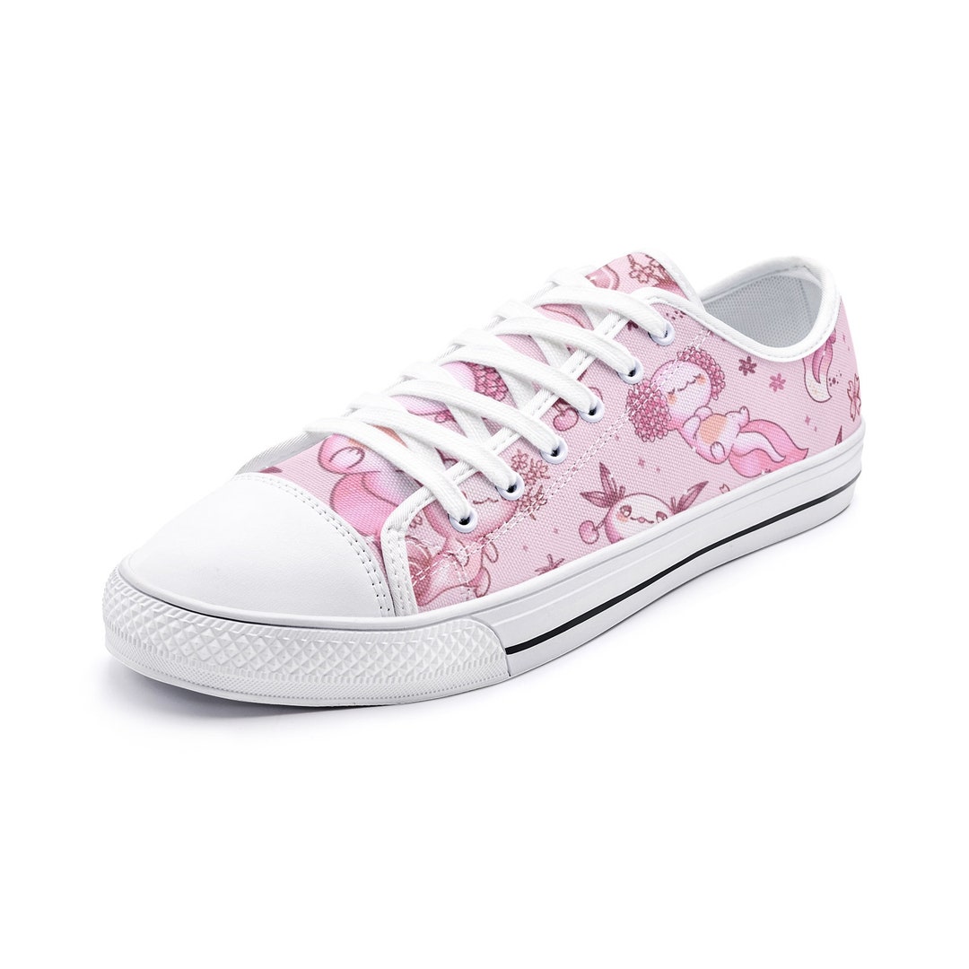 Pink Axolotl Low Top Canvas Shoes for Amphibian Lovers Adult Women's ...