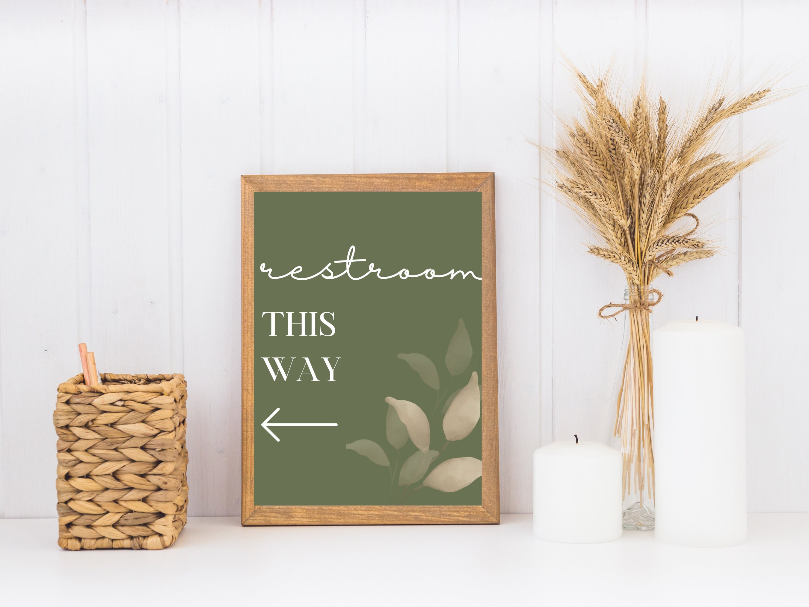 Olive Green Restroom This Way Sign for Wedding 8x10 - Etsy