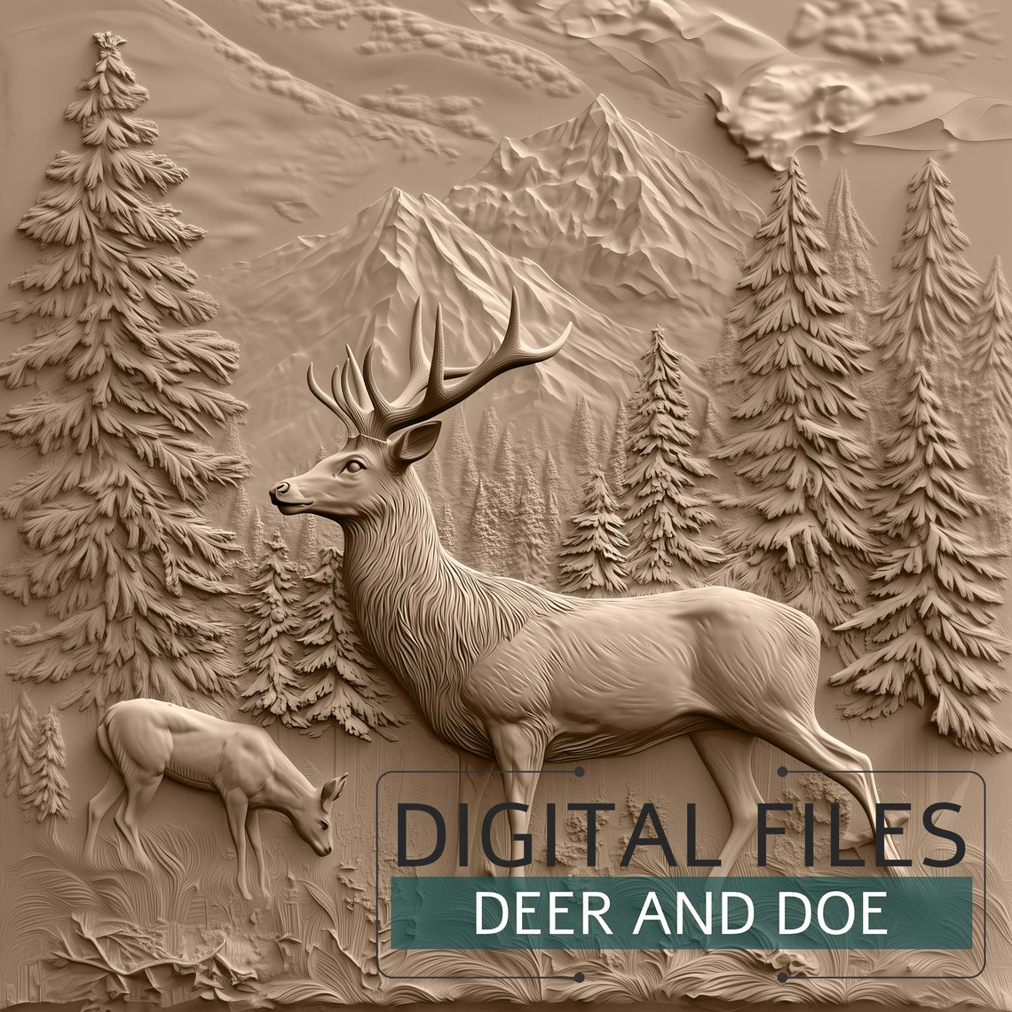 Deer and Doe | PNG for Engraving | 3D Laser Ready File | Laser Burn PNG ...