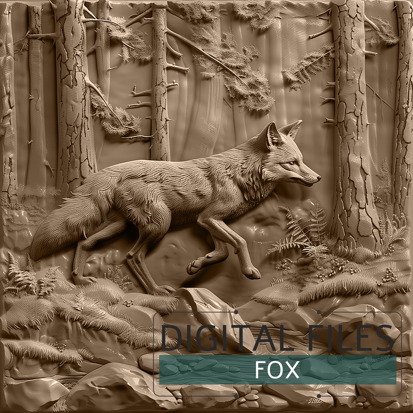 A Fox in the Forest | PNG for Engraving | 3D Laser Ready File | laser ...