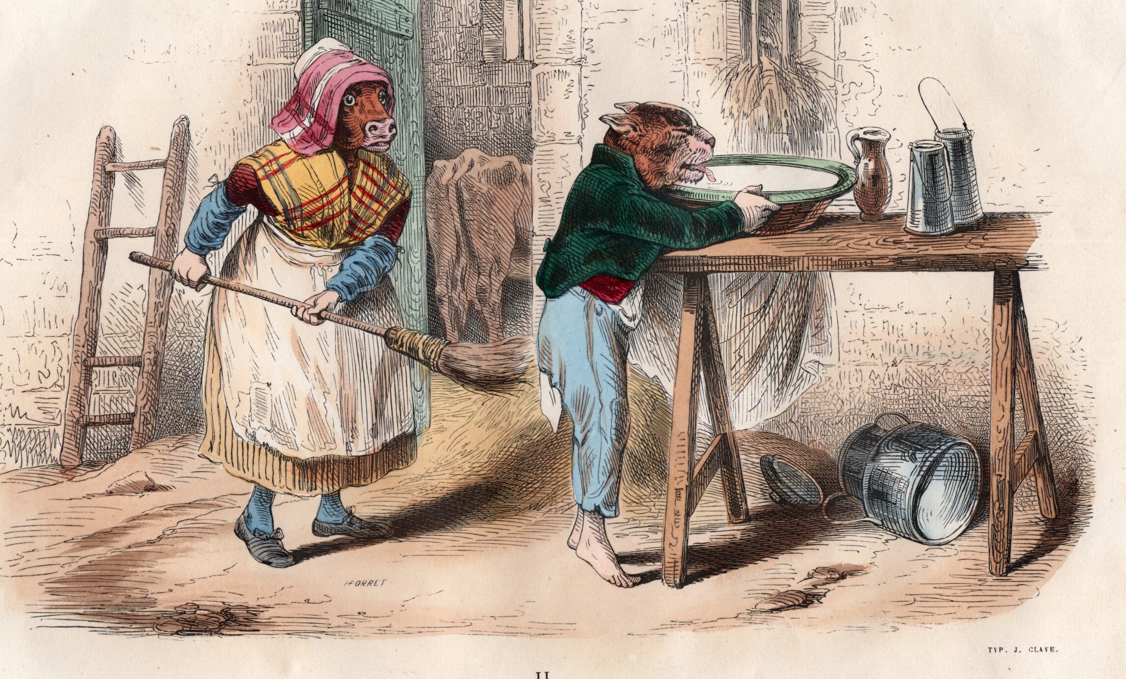 FRENCH ILLUSTRATION Hand Colored, J.J.GRANDVILLE, Metamorphic Animals ...