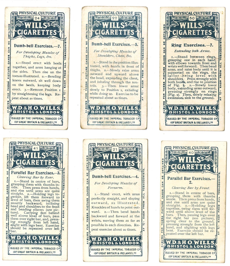 PHYSICAL CULTURE Trade Cards. Complete Set of 50. Circa 1920, Vintage ...