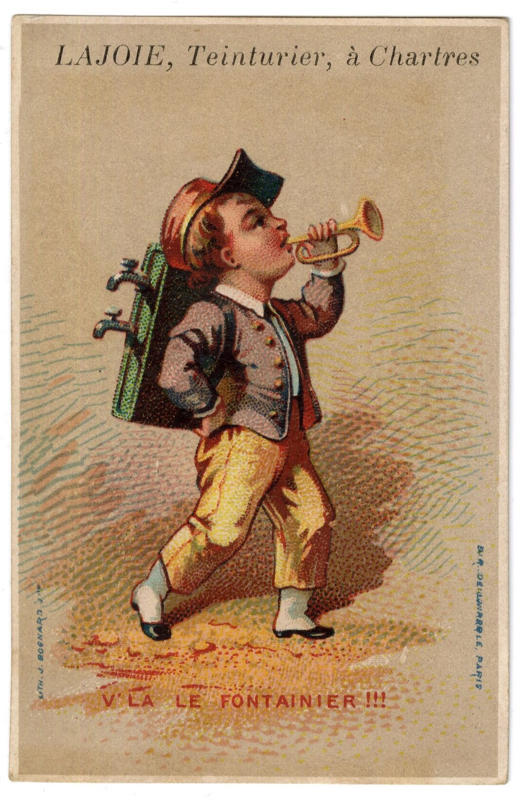 FRENCH TRADE CARD. Depiction of a Boy Tradesperson. What is He Selling ...