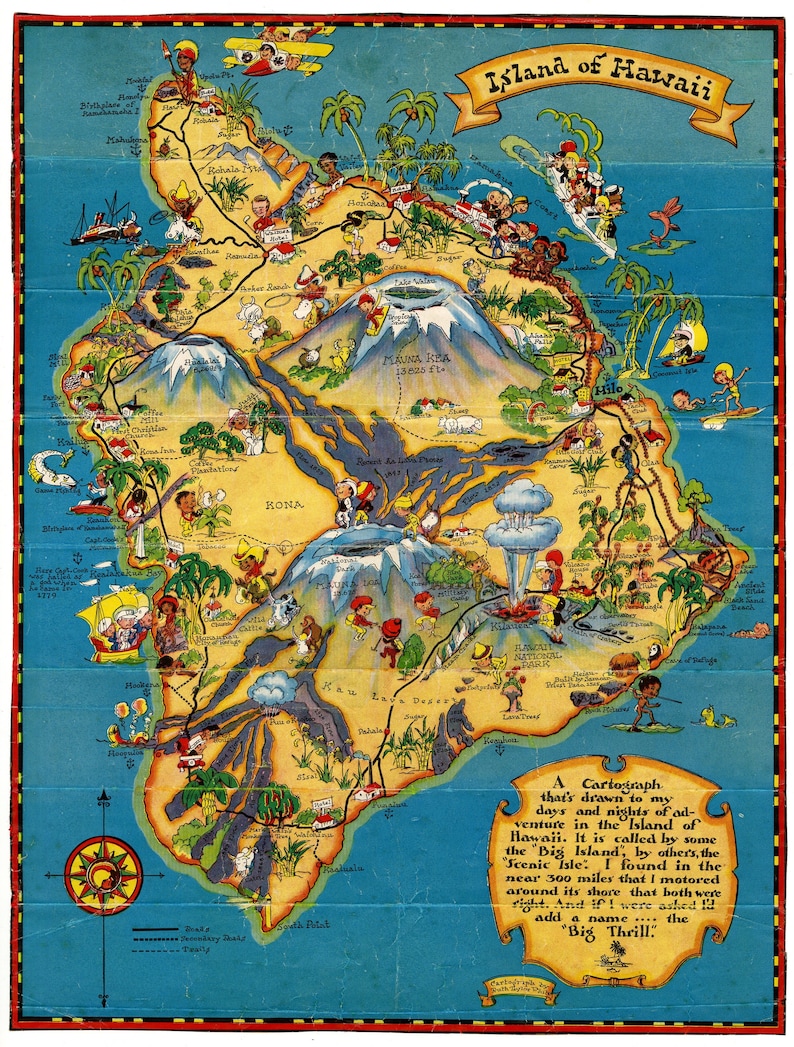 CARTOGRAPH of HAWAII, Illustration. Circa 1940 - Etsy