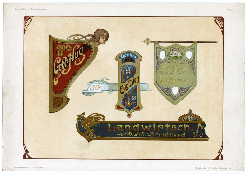 2 GERMAN COLOR CHROMOLITHOGRAPHS of Signs. Circa 1920, Original ...