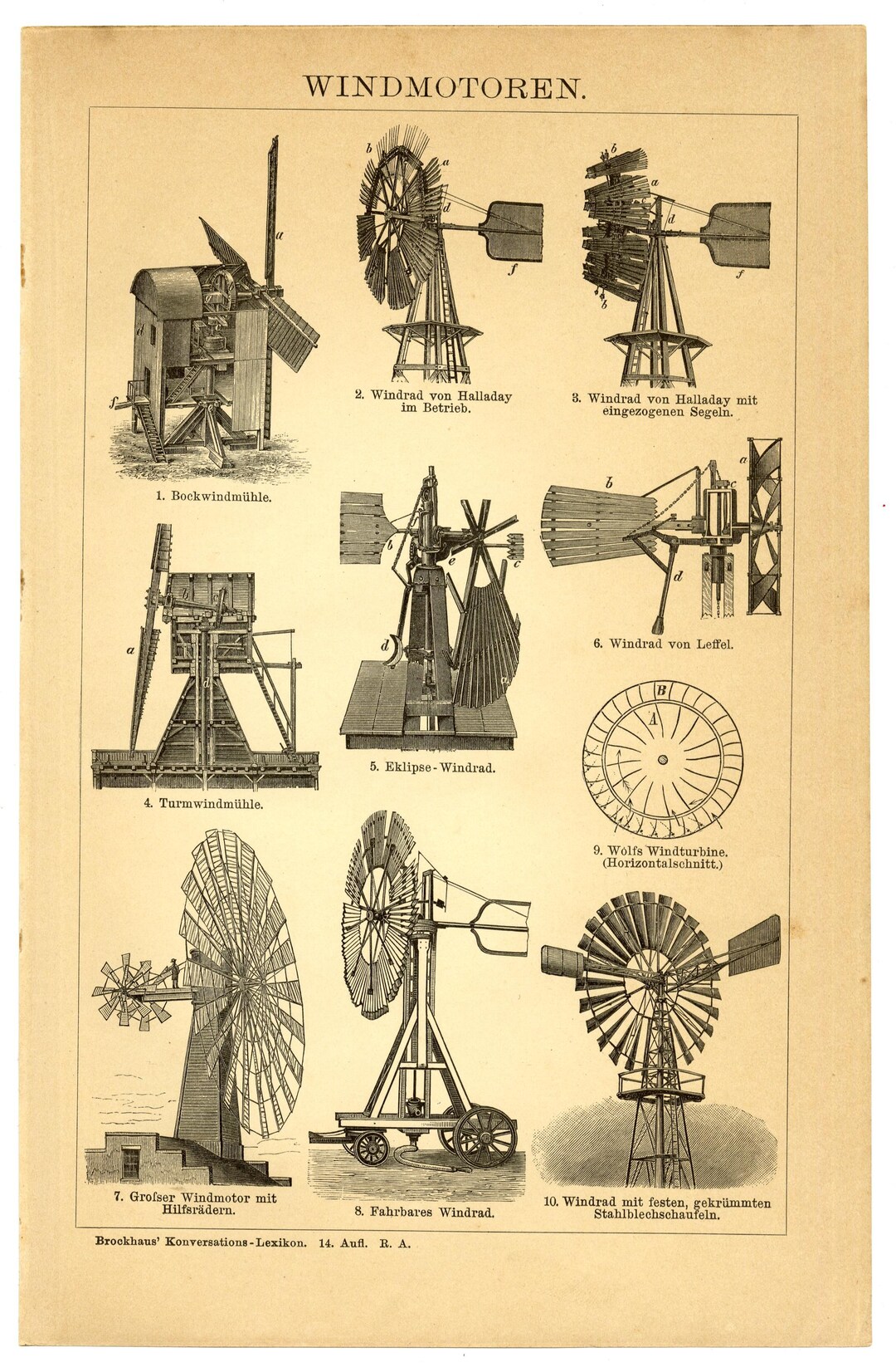 ANTIQUE PRINT of WINDMILLS. Circa 1930, Original & Vintage - Etsy