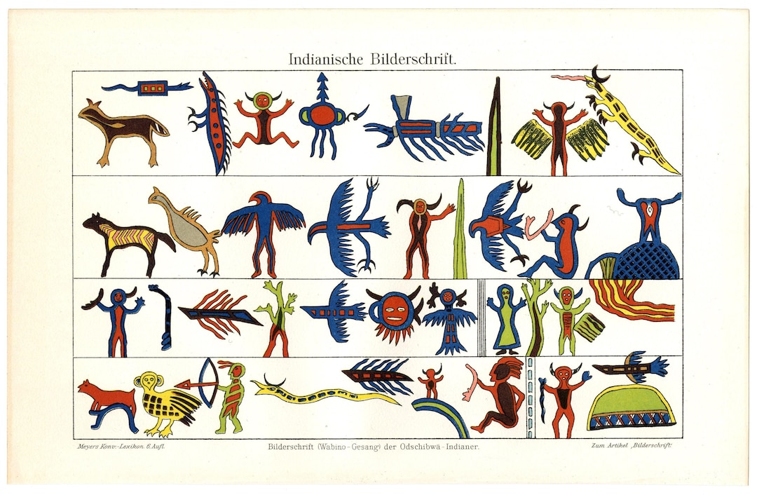 NATIVE AMERICAN HIEROGLYPHICS Chromolithograph. Circa 1900, Original ...