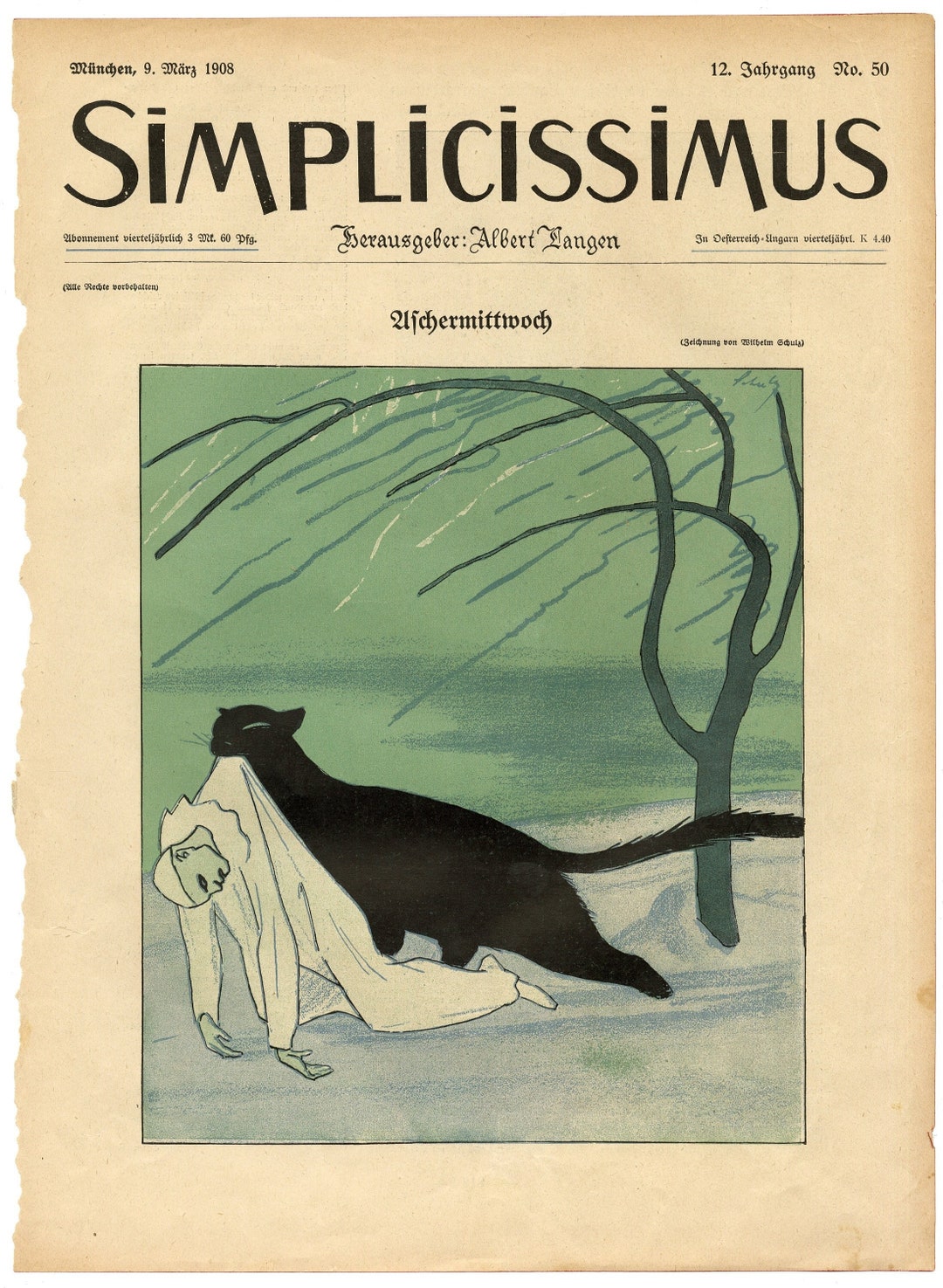 SIMPLICISSIMUS - German Magazine Cover. Panther Carrying Pierrot Away ...