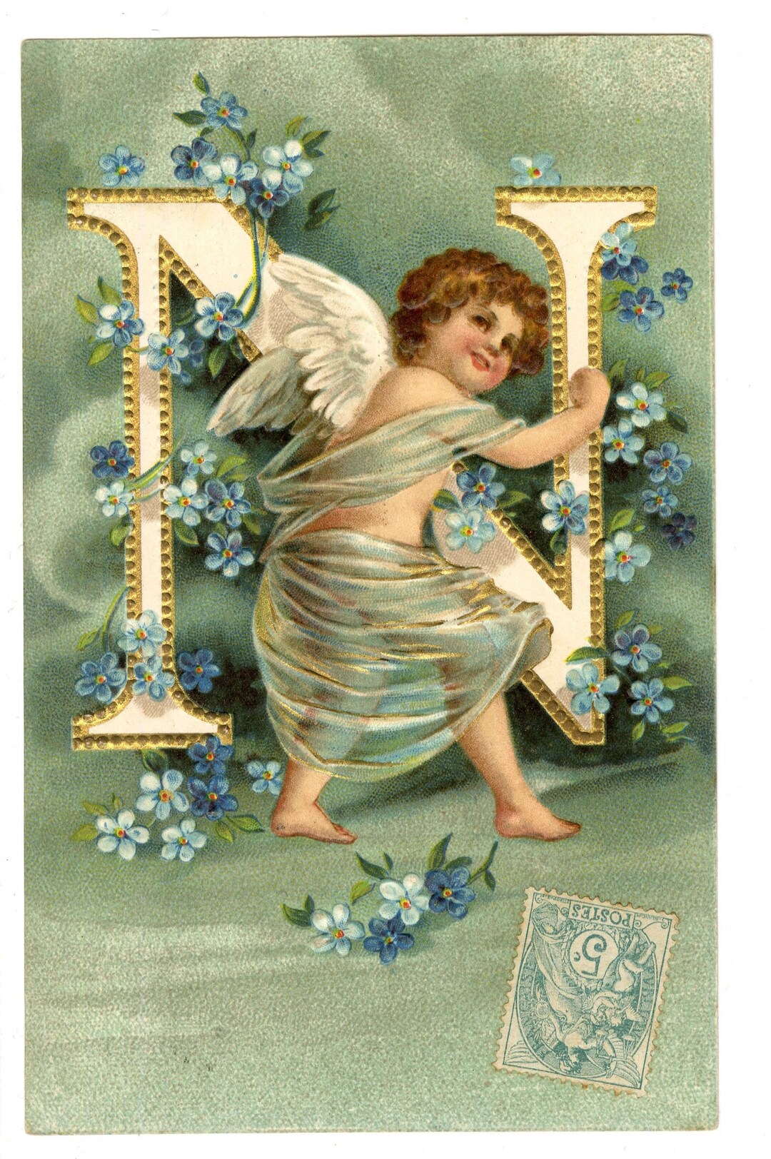ANGEL ALPHABET POSTCARD, the Letter N. Circa 1920, Original and Vintage ...