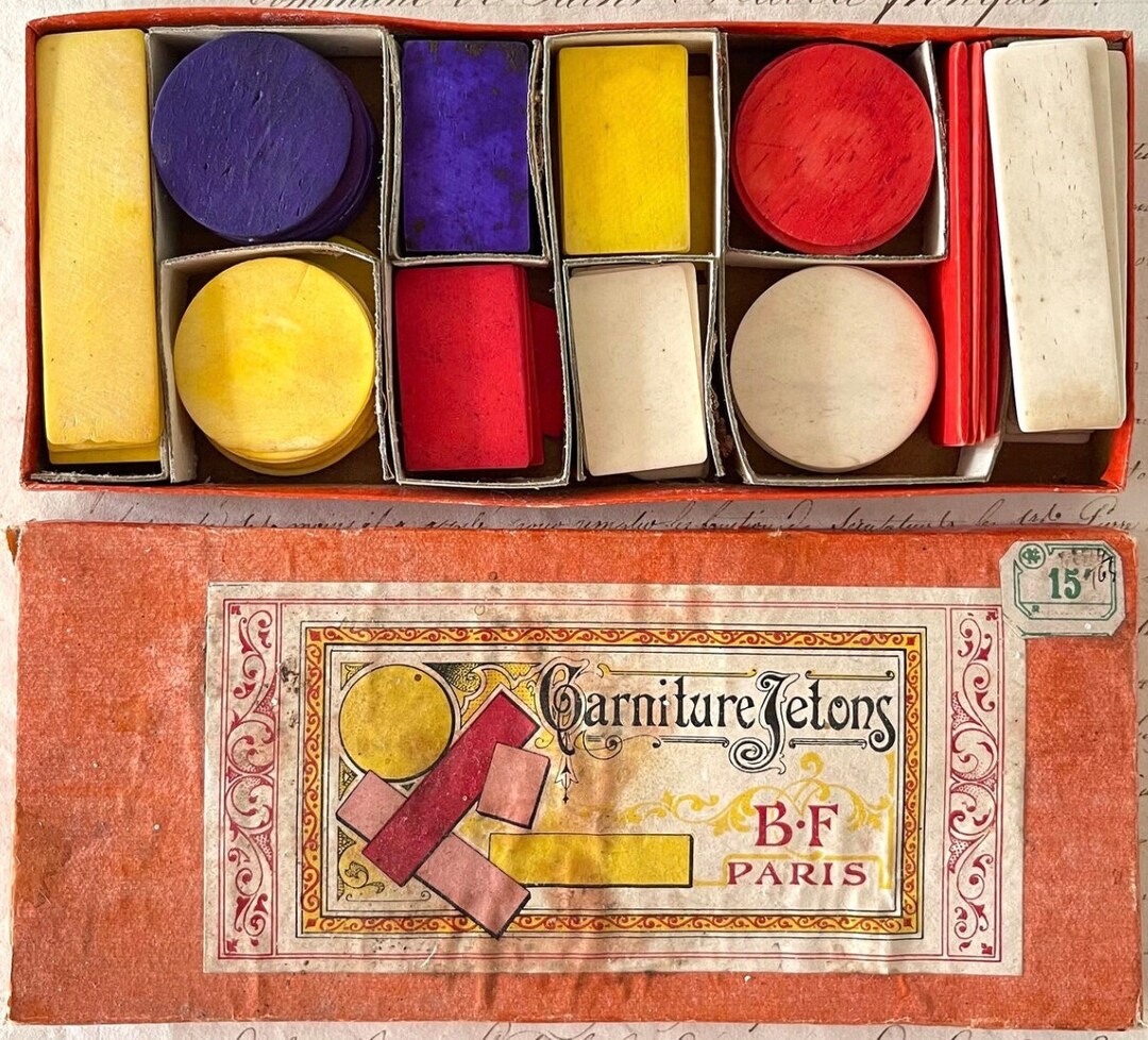 FRENCH ANTIQUE GAMING Counters. Boxed Set Made by Garniture Jetons ...