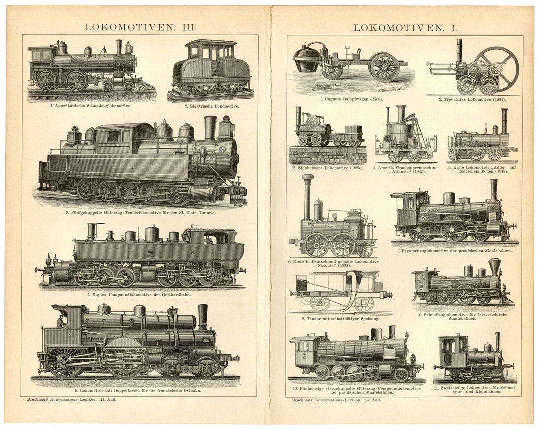 TRAINS / LOCOMOTIVES Lithograph. Circa 1910, Original - Etsy