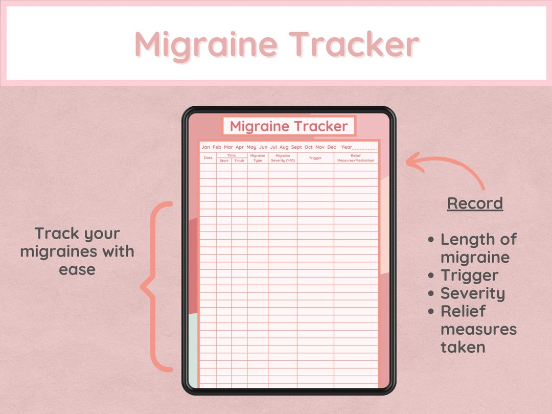 Migraine Tracker | Symptom Log | Printable Migraine Tracker | Planner ...