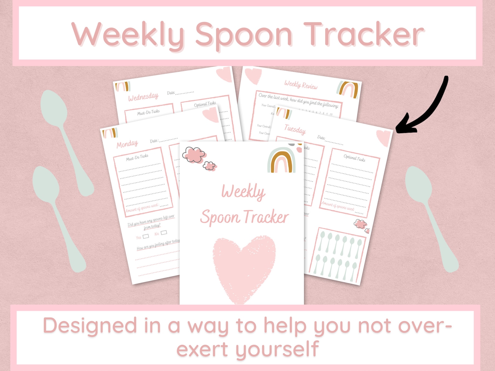 Weekly Spoon Tracker | Spoon Theory Journal | Spoonie Journal | Fatigue ...