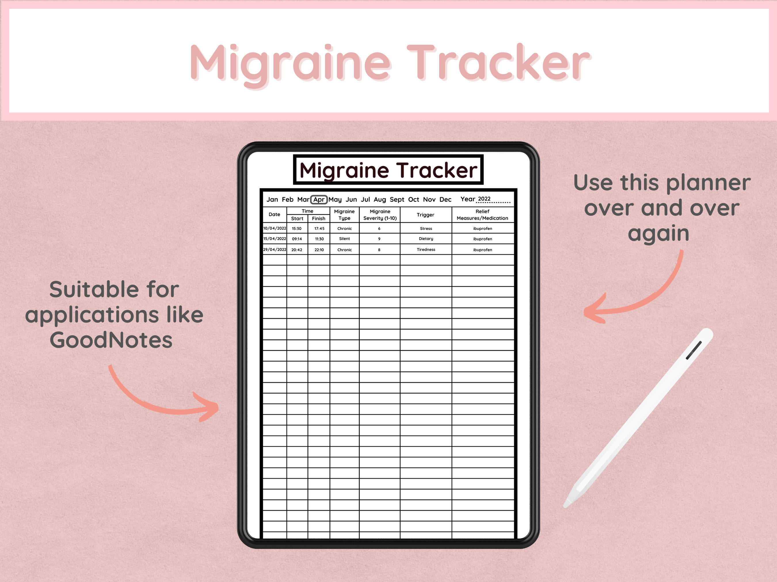 Migraine Tracker | Symptom Log | Printable Migraine Tracker | Planner ...