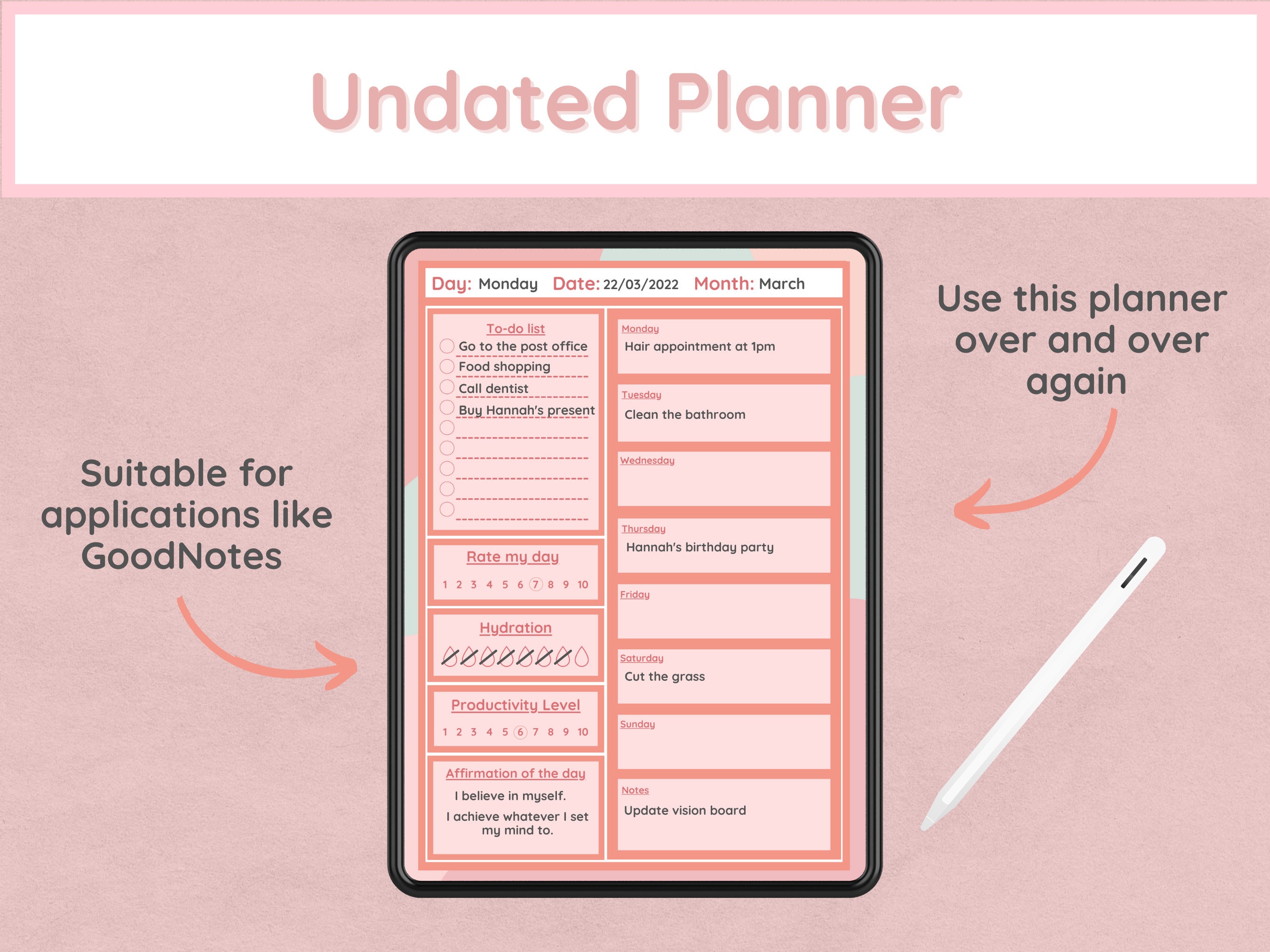 Daily Digital Planner Insert, Printable Planner Insert, Printable Daily ...