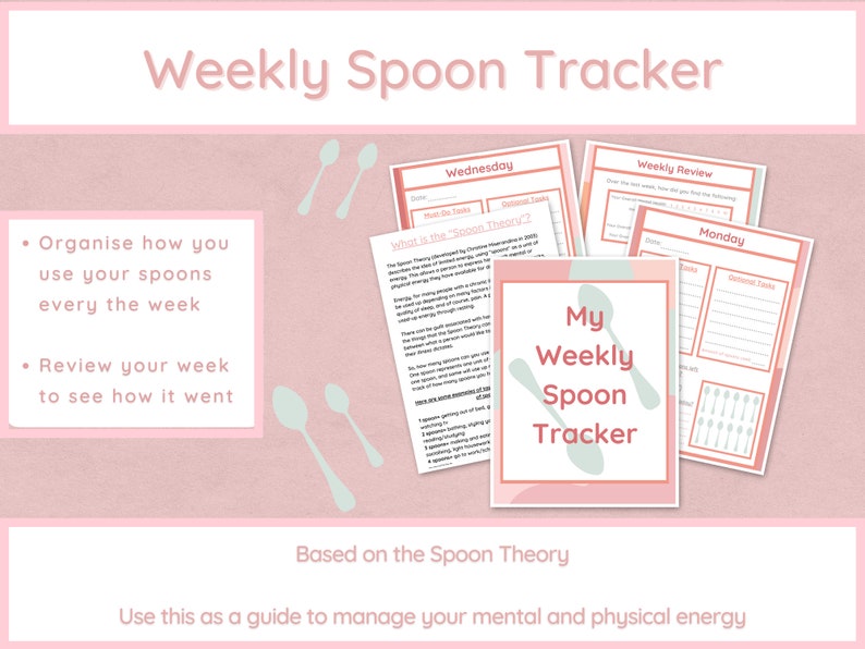 Weekly Spoon Tracker | Spoon Theory Journal | Spoonie Journal | Fatigue ...
