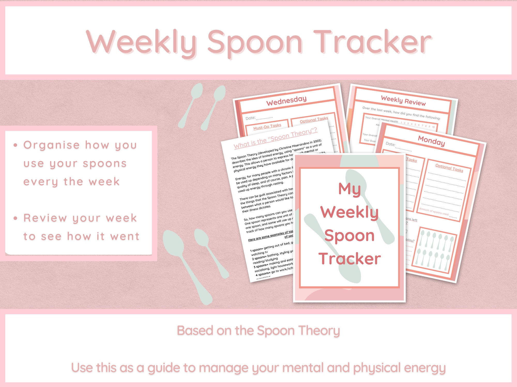 Weekly Spoon Tracker | Spoon Theory Journal | Spoonie Journal | Fatigue ...