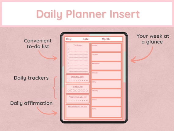 Daily Digital Planner Insert Printable Planner Insert | Etsy