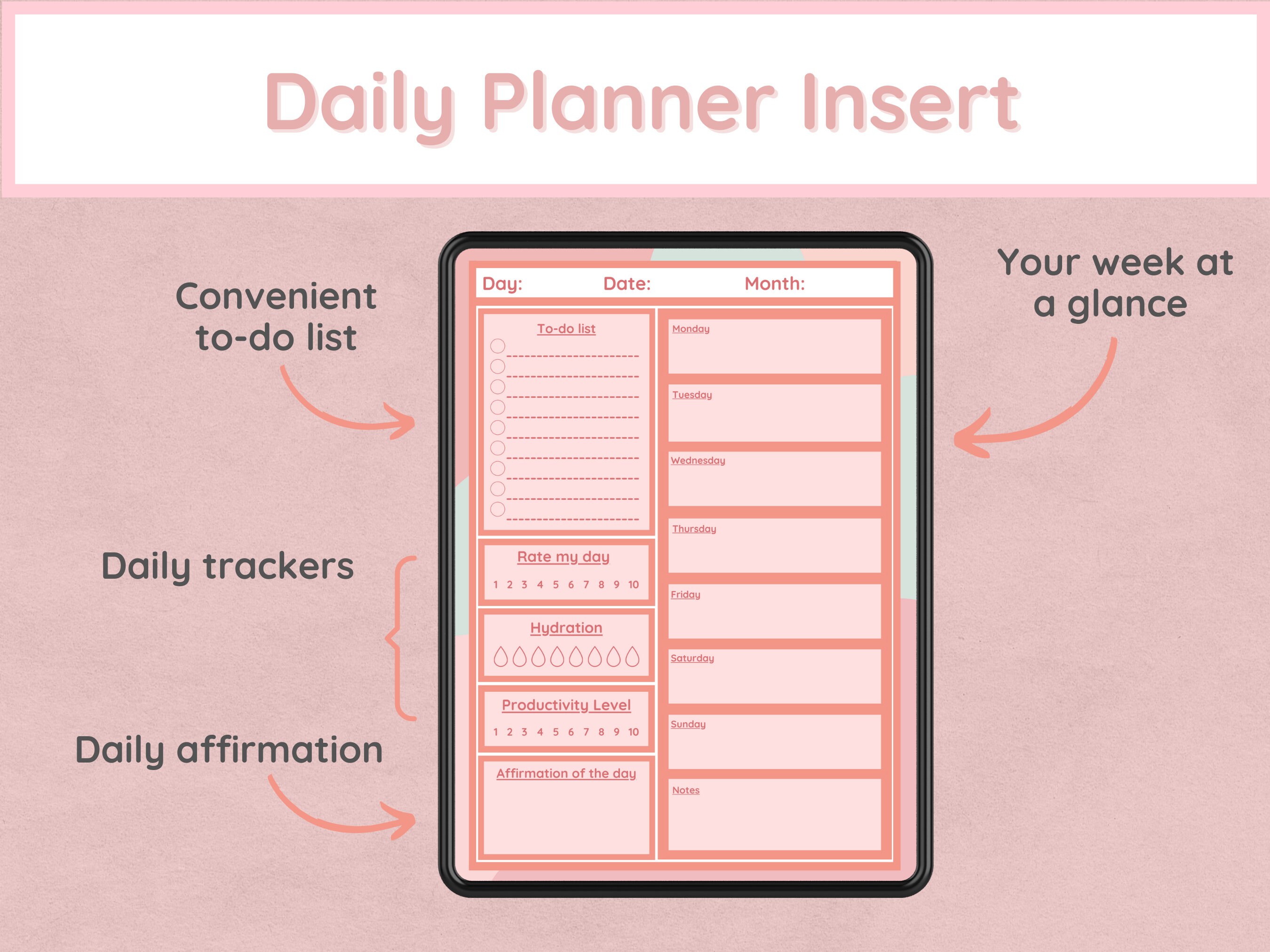 Daily Digital Planner Insert, Printable Planner Insert, Printable Daily ...