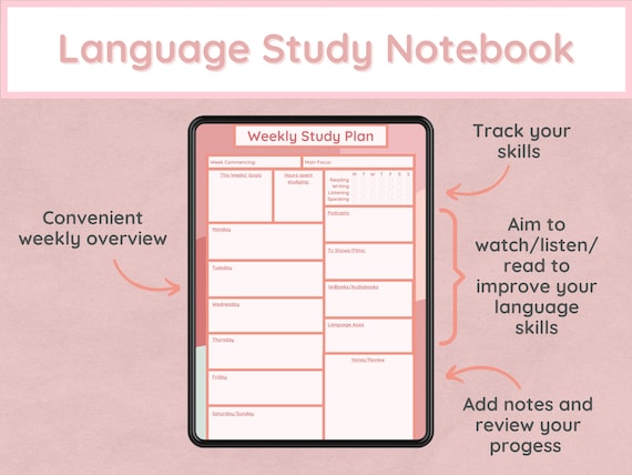 Language Learning Planner Notebook Language Learning Digital - Etsy