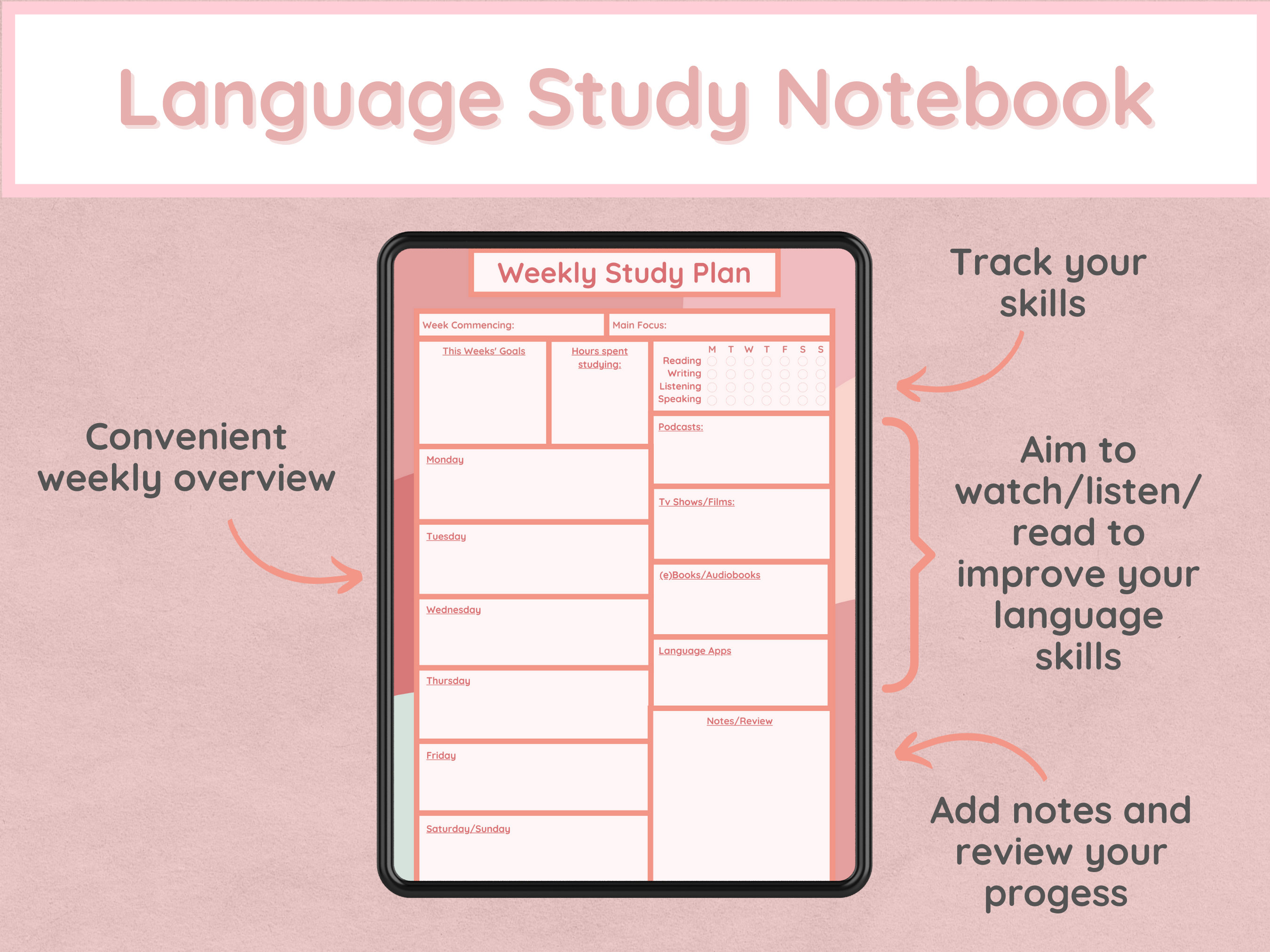 Language Learning Planner Notebook | Language Learning Digital Planner ...
