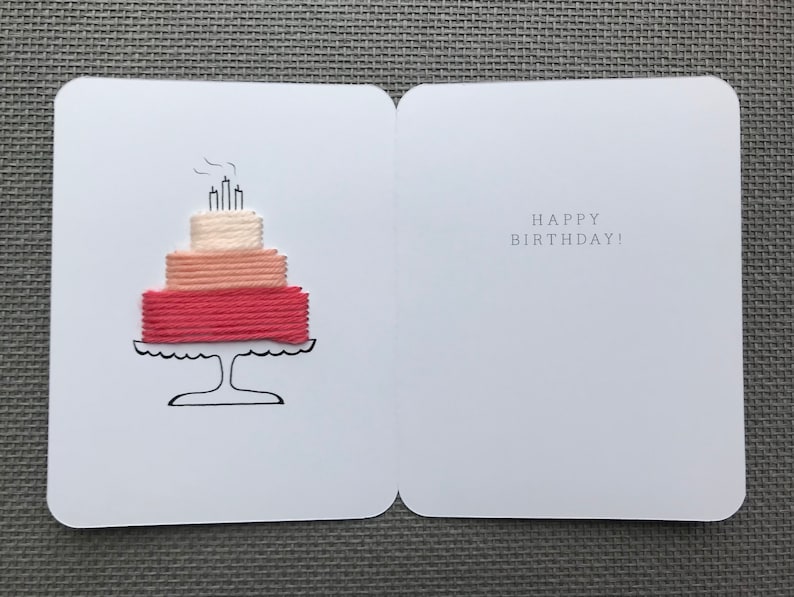 Birthday Cake Card Embroidered Card Hand-sewn Handcrafted Tactile Card ...