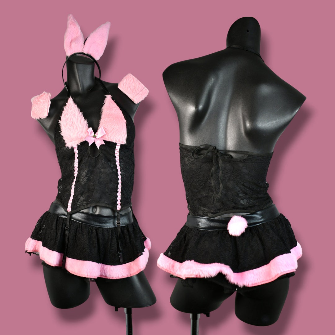 Sexy Bunny Fantasy: 4-piece Costume Set With Lace Top, Tutu Skirt ...