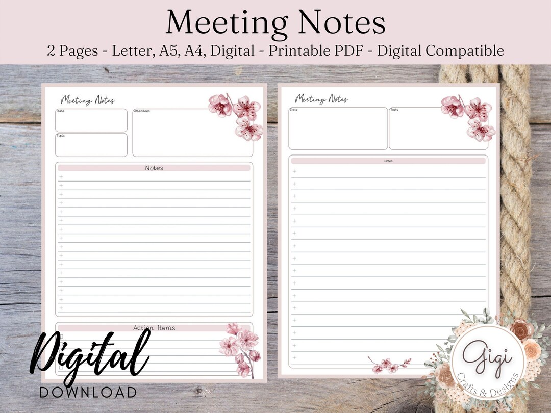 Meeting Notes Printable Template A5 Work From Home - Etsy