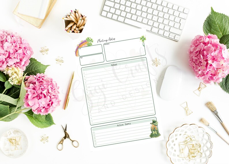 Digital Meeting Minutes, Lucky Clover, Printable Notes Template - Etsy