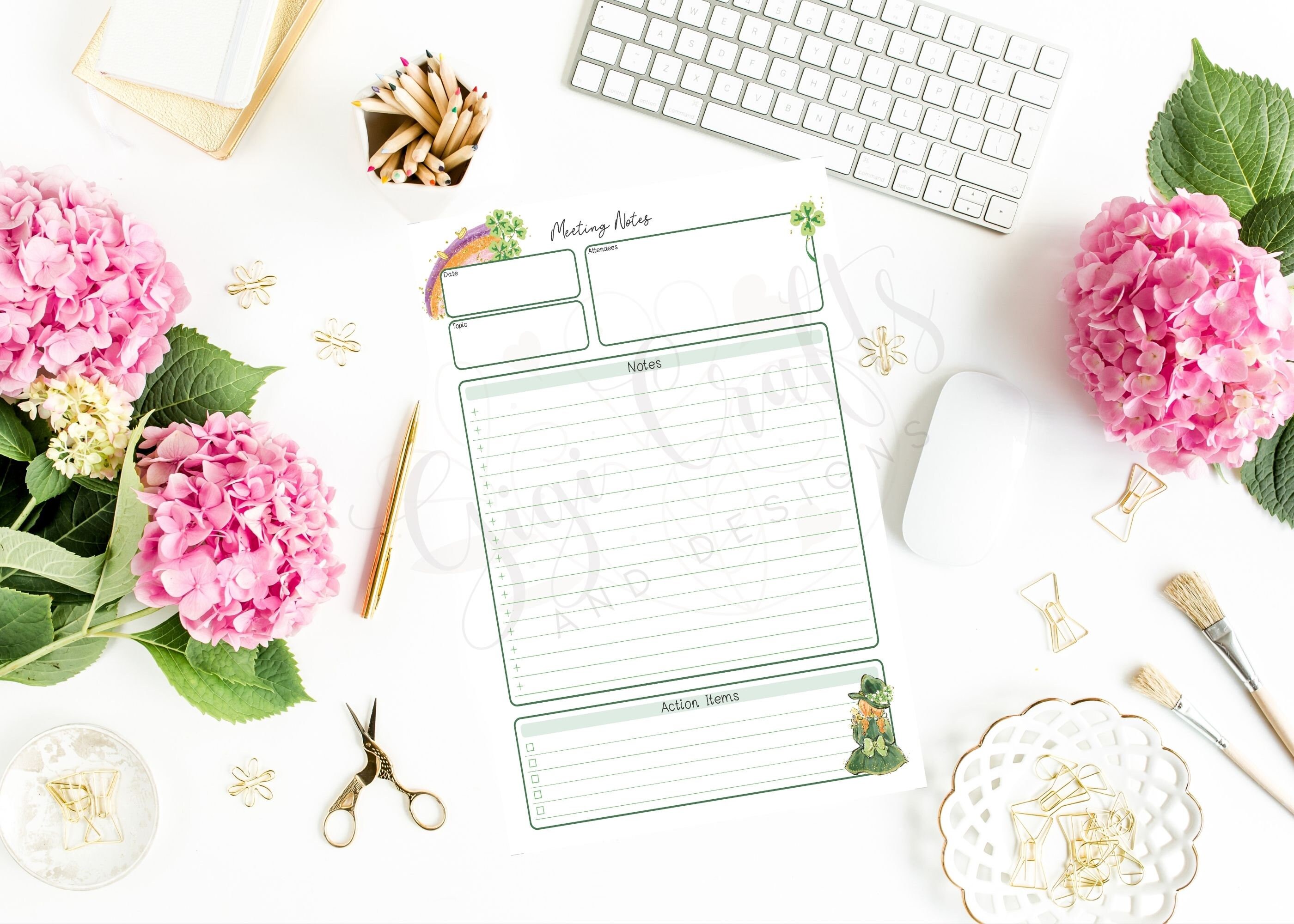 Digital Meeting Minutes, Lucky Clover, Printable Notes Template - Etsy