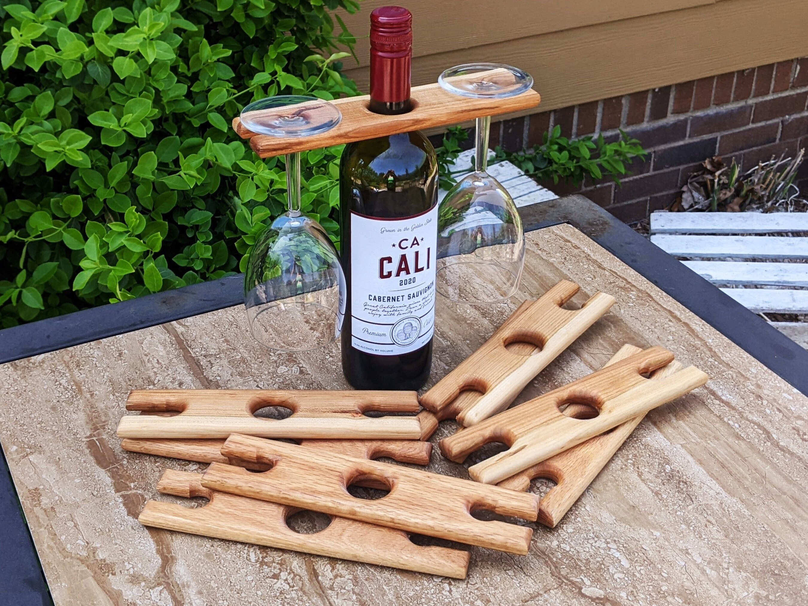 Wood Wine Caddy, Wine & Bottle Caddy, Wine Glass Caddy, Wooden Wine ...