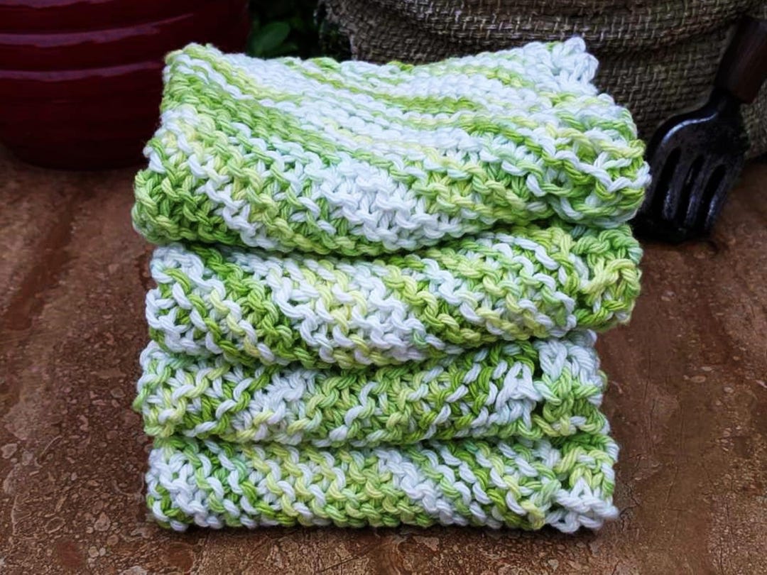 Set of 4 Multi-colored Wash Cloths, Hand Knit Washcloths, Knitted Dish ...