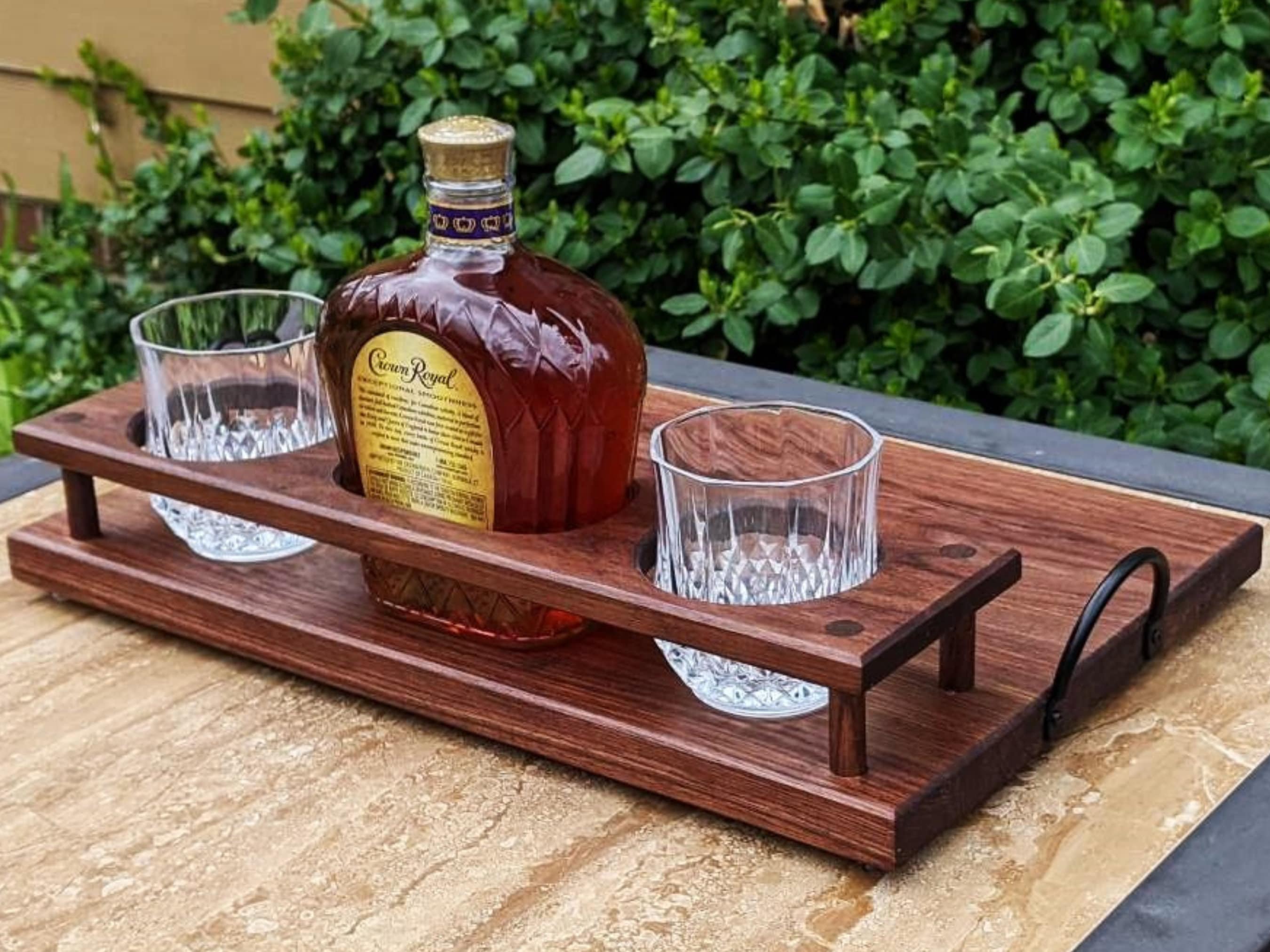 Wooden Whiskey Charcuterie Board With Two Glasses | Black Walnut Wood ...