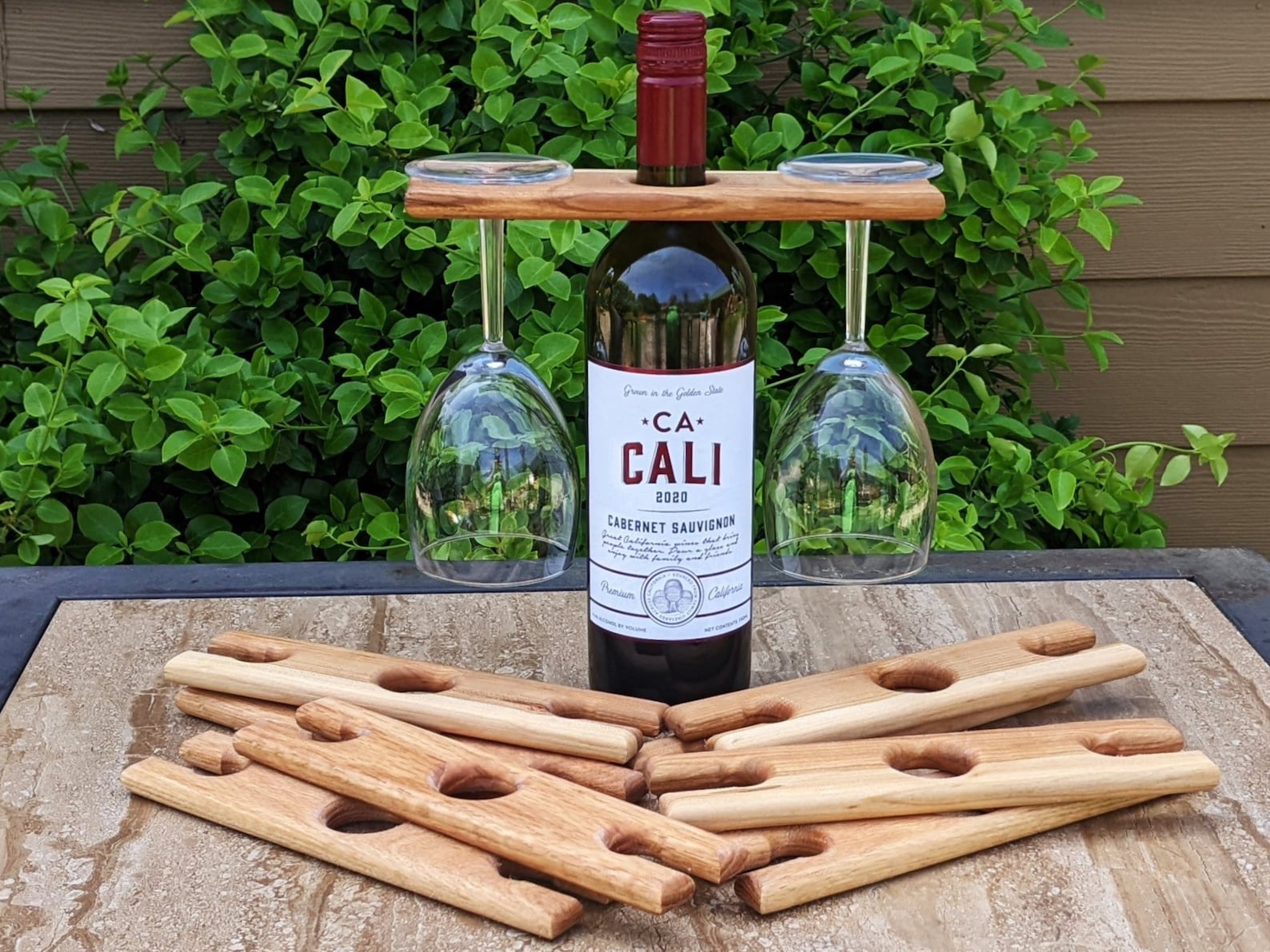 Wood Wine Caddy, Wine & Bottle Caddy, Wine Glass Caddy, Wooden Wine ...