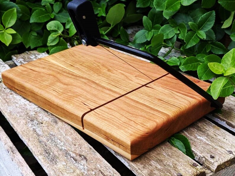 Cherry Wood Cheese Slicer, Cheese Cutting Board, Wooden Slicing Board ...