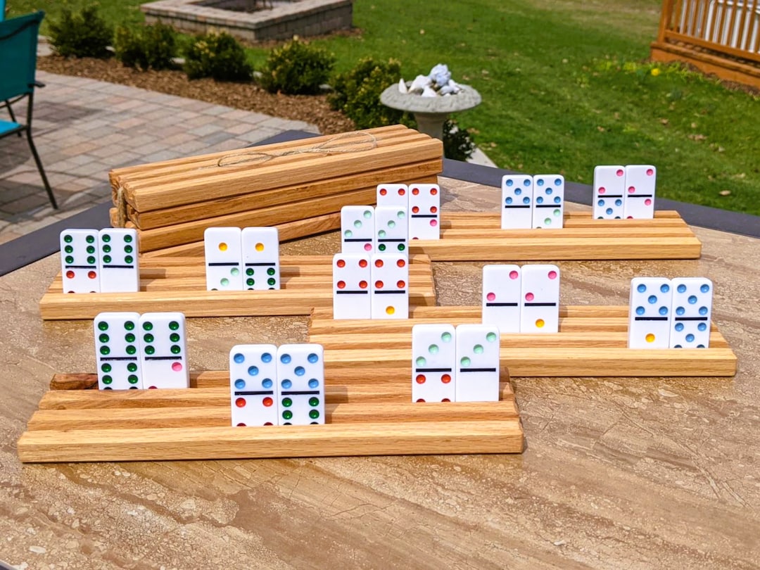 Six Oak Wood Domino Holders, Wooden Domino Racks, 6 Domino Trays ...