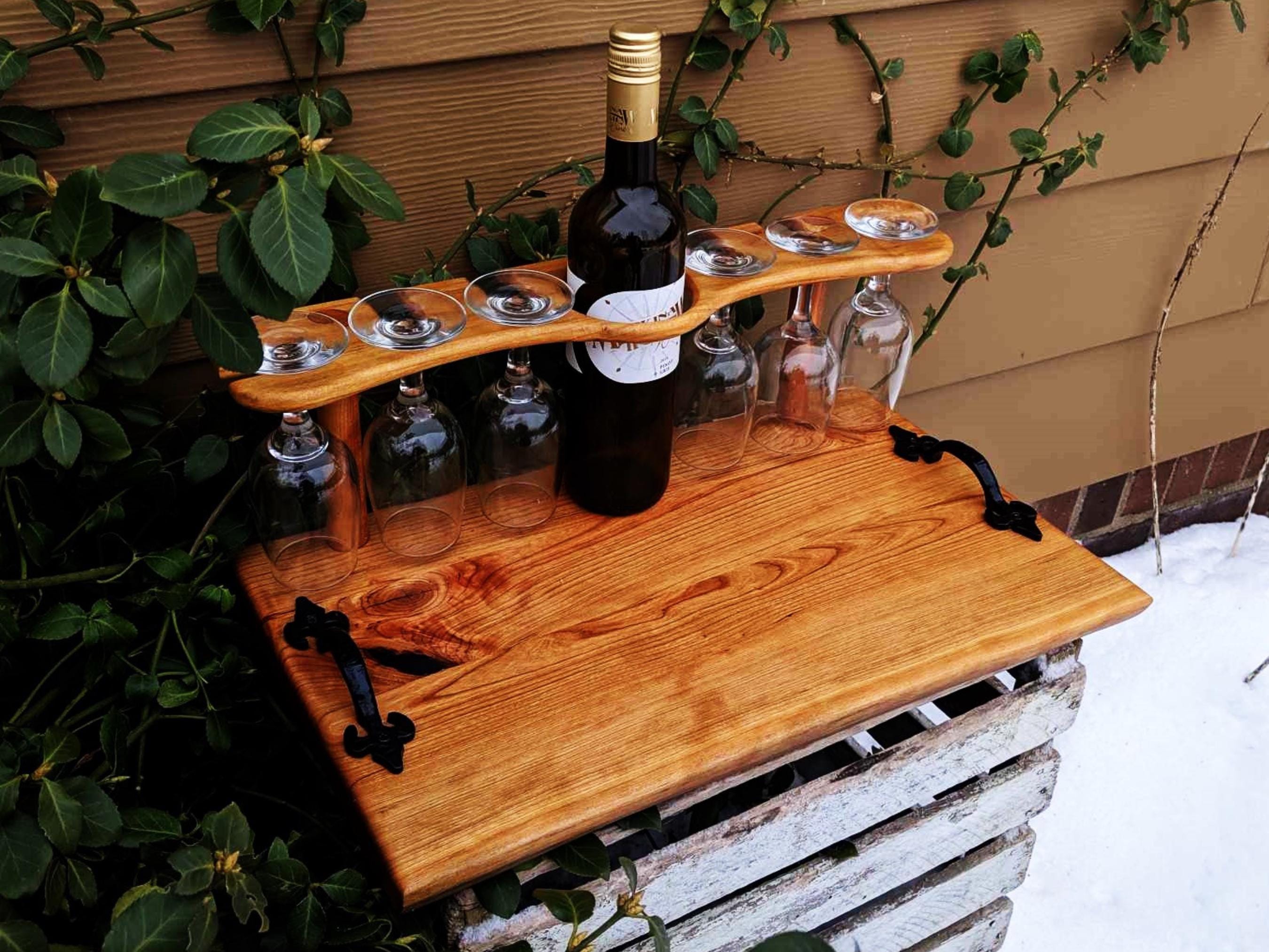 Spalted Cherry Wood Charcuterie Wine Board With Six Wine Glasses Cast ...