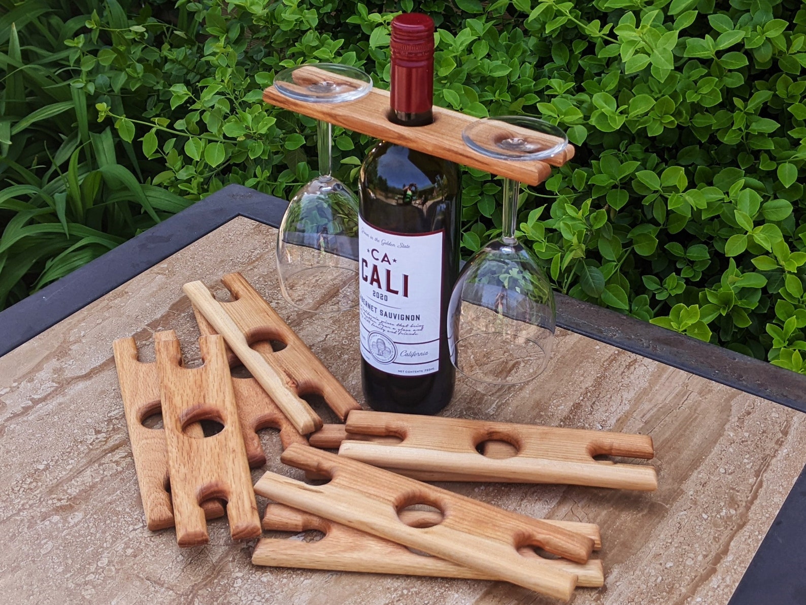Wood Wine Caddy, Wine & Bottle Caddy, Wine Glass Caddy, Wooden Wine ...