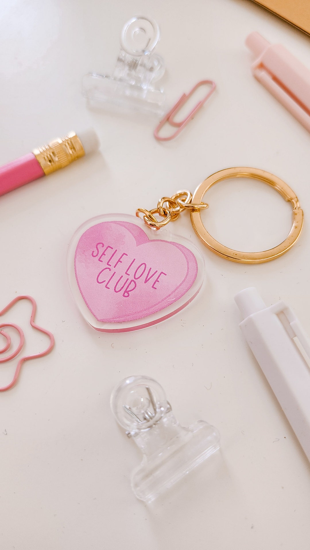 SELF LOVE Acrylic Keychain Keychain Charm Attach Heart - Etsy