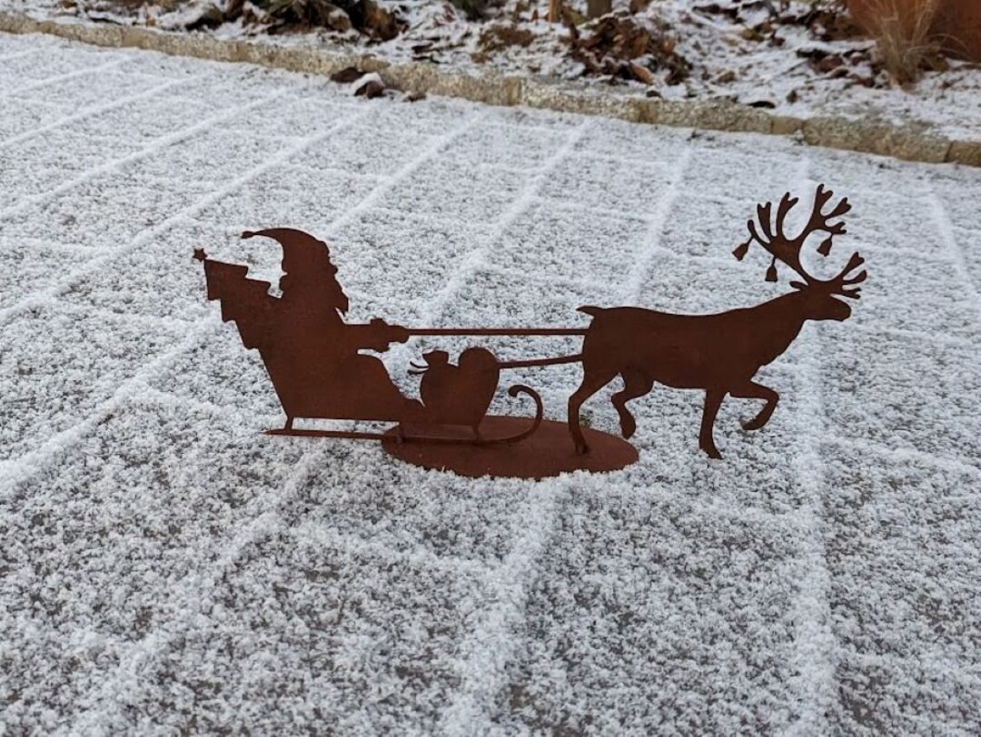 Santa Claus on Sleigh With Reindeer in Rust - Etsy