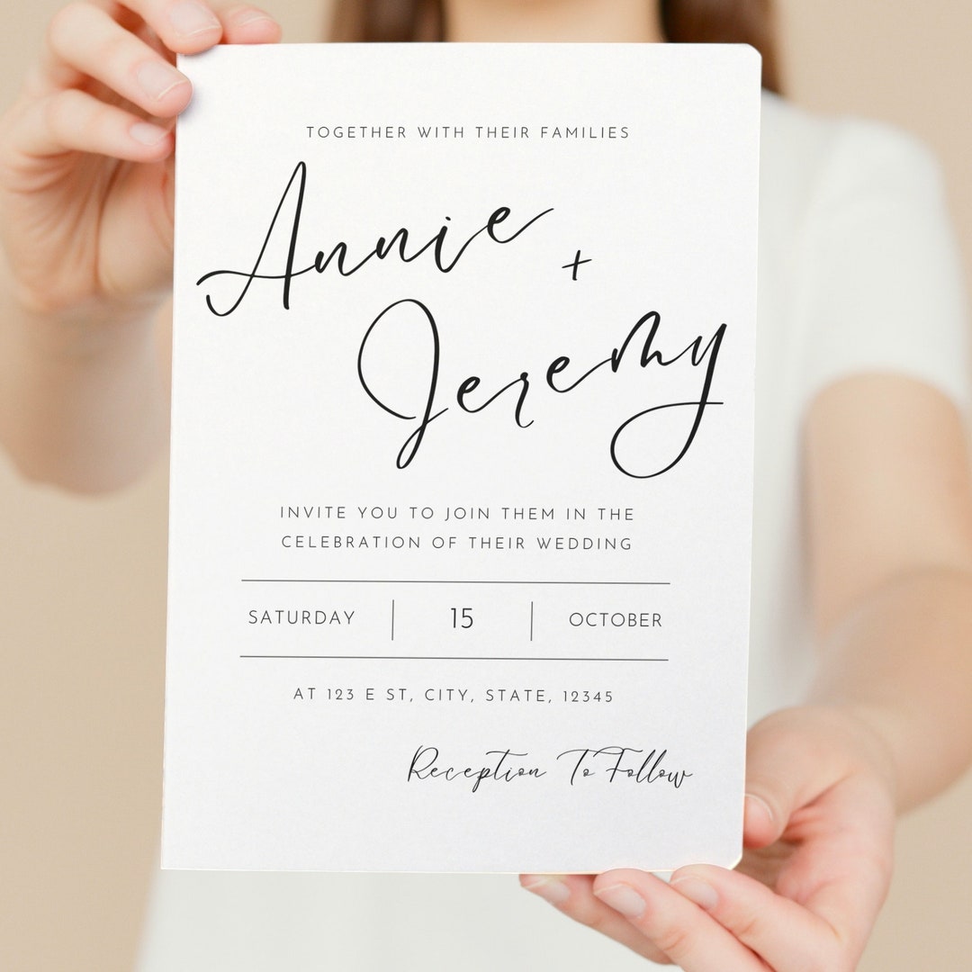 Cursive Wedding Invitation Template Simple Elegant White Calligraphy ...
