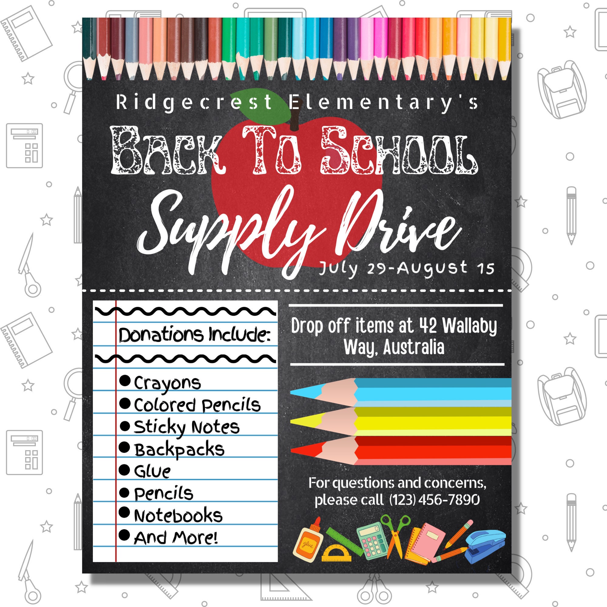 Back to School Supply Drive Flyer Printable Editable Instant - Etsy