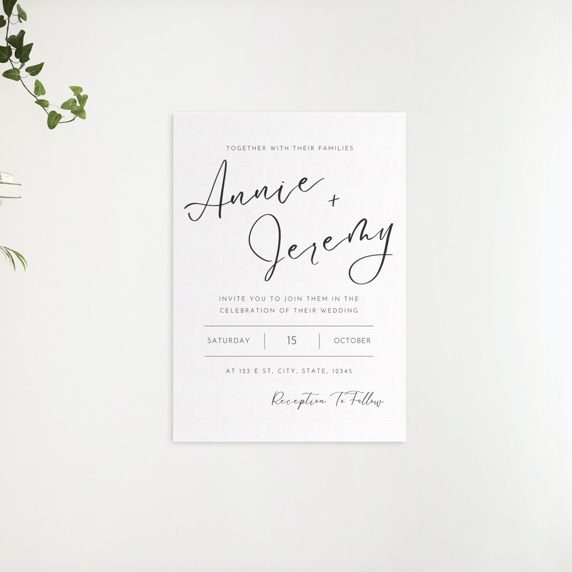 Cursive Wedding Invitation Template Simple Elegant White Calligraphy ...