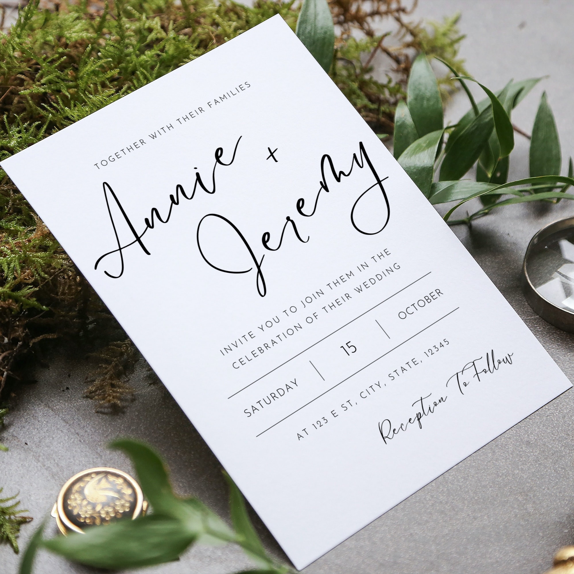 Cursive Wedding Invitation Template Simple Elegant White Calligraphy ...