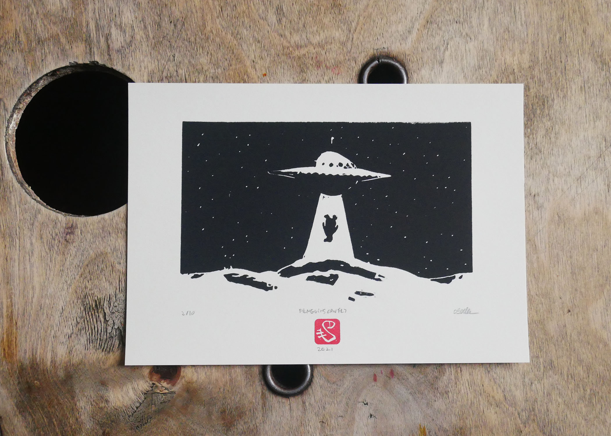 Linocut Print Limited Edition Numbered and Signed Penguins Can Fly ...