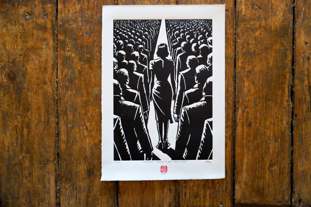 Linocut Print: Woman in Crowd, Limited Edition Art - Etsy