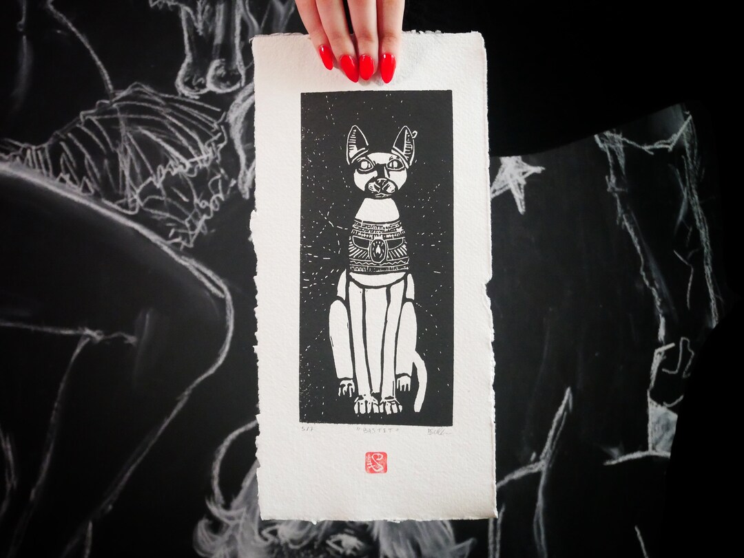 Original Art Linocut Print Bastet Limited Edition Numbered and Signed ...
