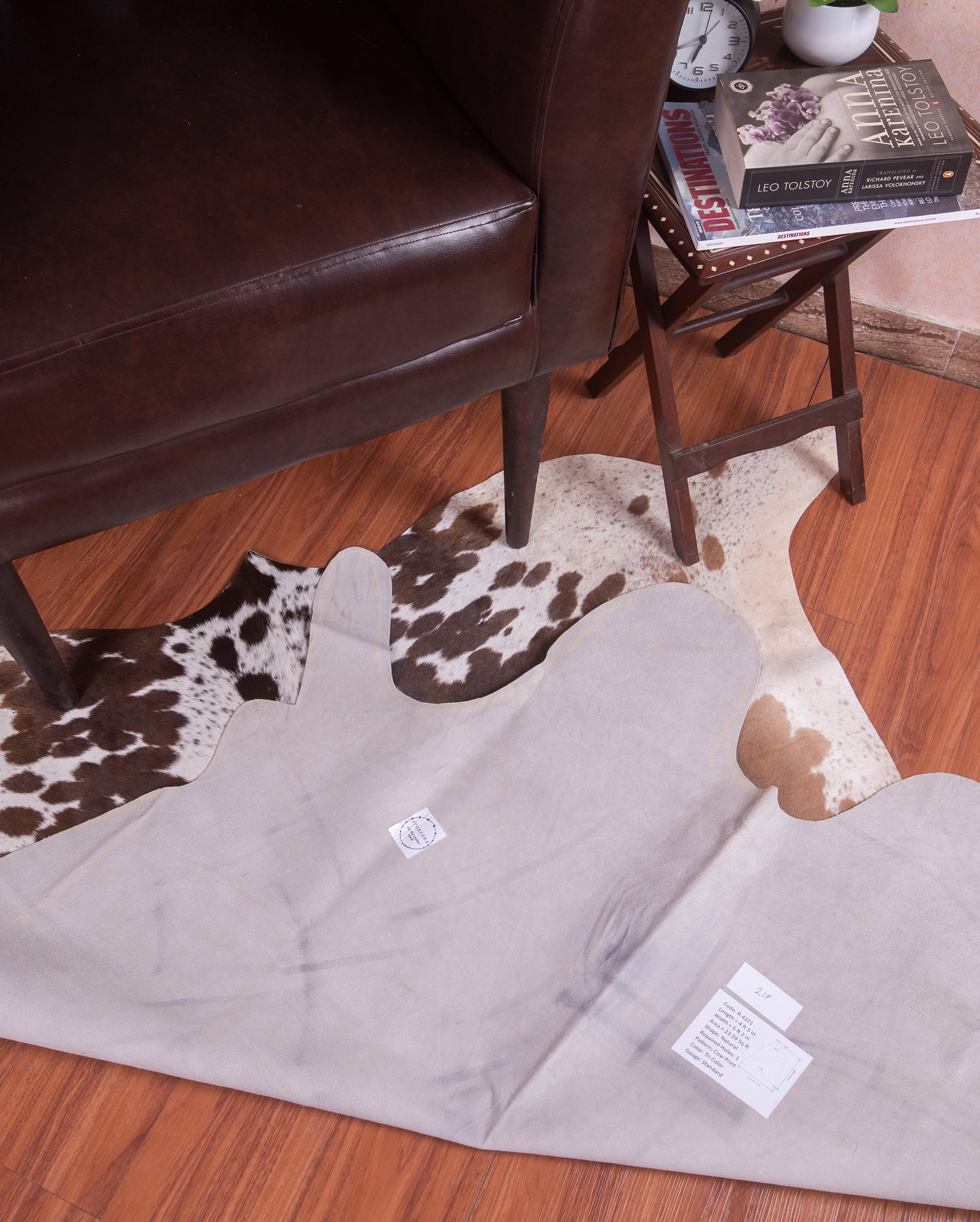 Cowhide Rug Tricolor 5x4 Ft, Genuine Cow Hide Rug Large, Brown Cow Skin ...