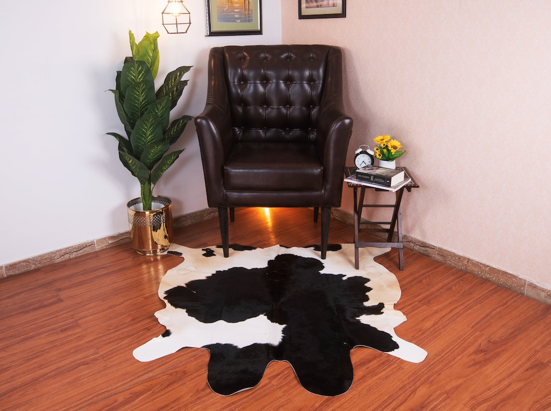 Cowhide Rug Black and White 5x4 Ft, Genuine Cow Hide Rug, Cow Skin Rug ...