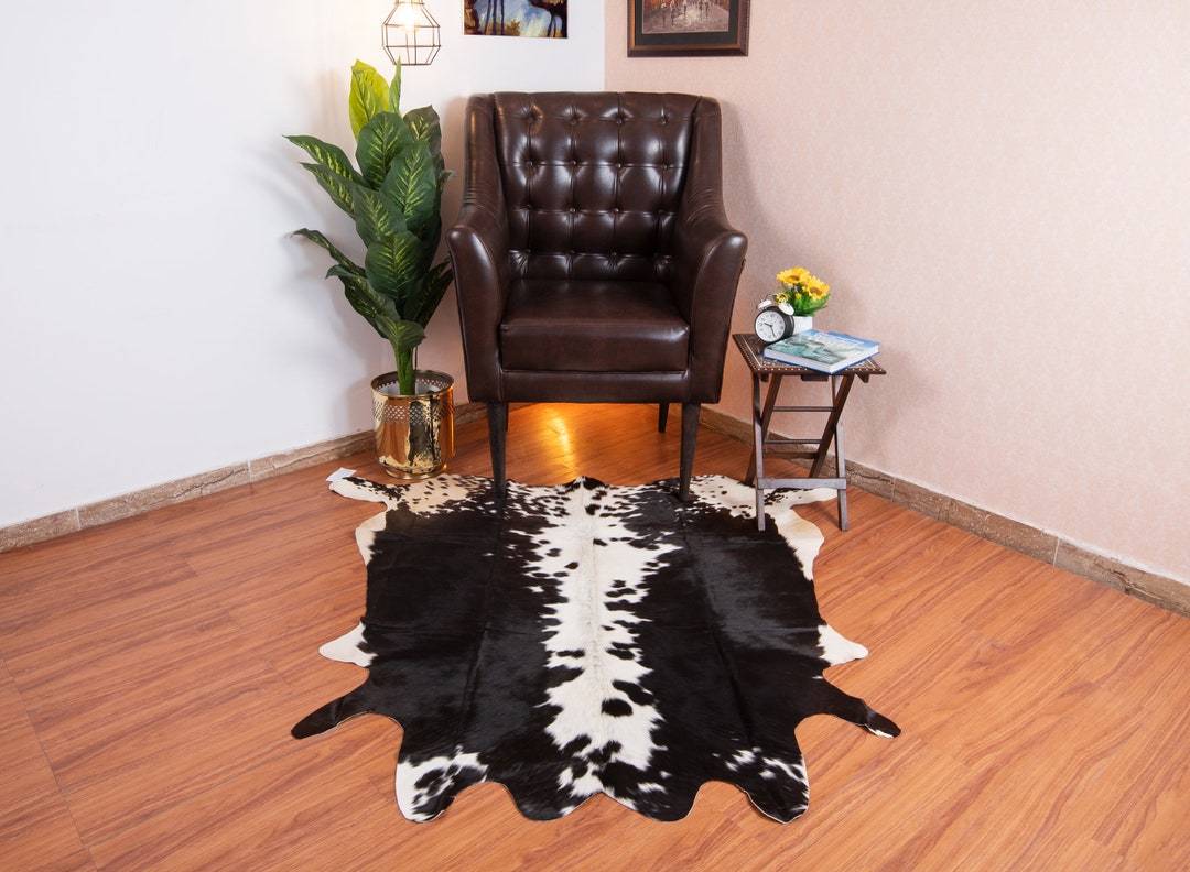 Cowhide Rug, Genuine Cow Skin Leather, Black and White 5x5 Ft Cow Skin ...
